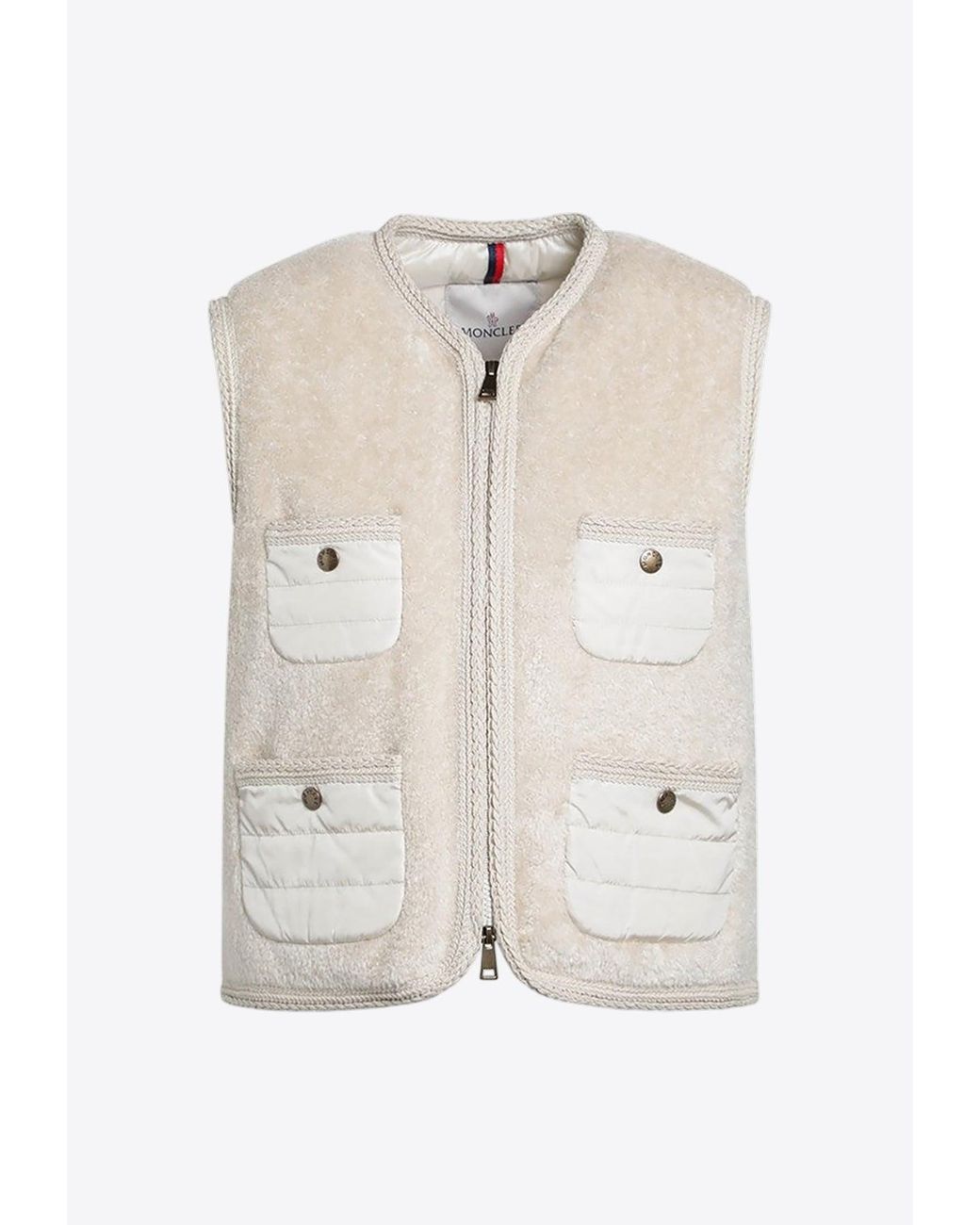 Moncler Teddy-Effect Zip-Up Gilet in White | Lyst