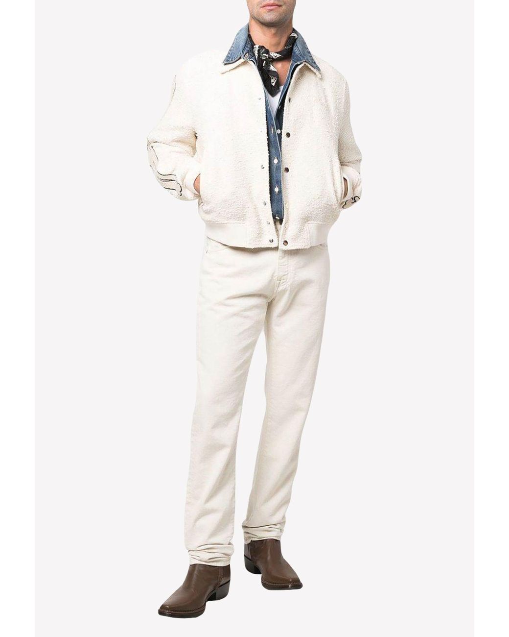 Amiri Bone Boucle' Varsity Bomber Jacket in White for Men | Lyst