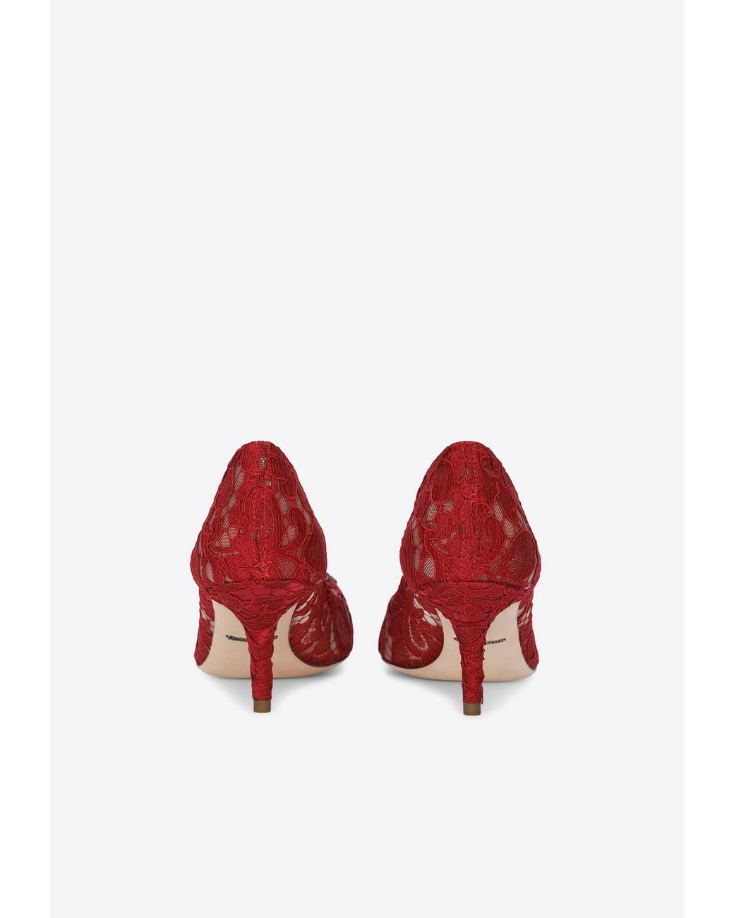 Dolce & Gabbana Bellucci 60 Brooch Embellished Lace Pumps in Red | Lyst
