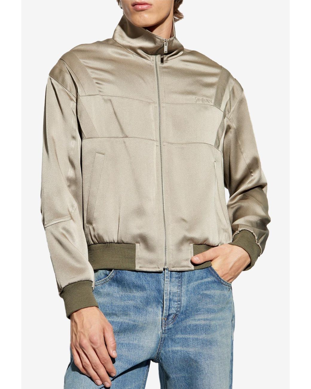 Saint Laurent Teddy Zip-Up Bomber Jacket in Blue for Men | Lyst