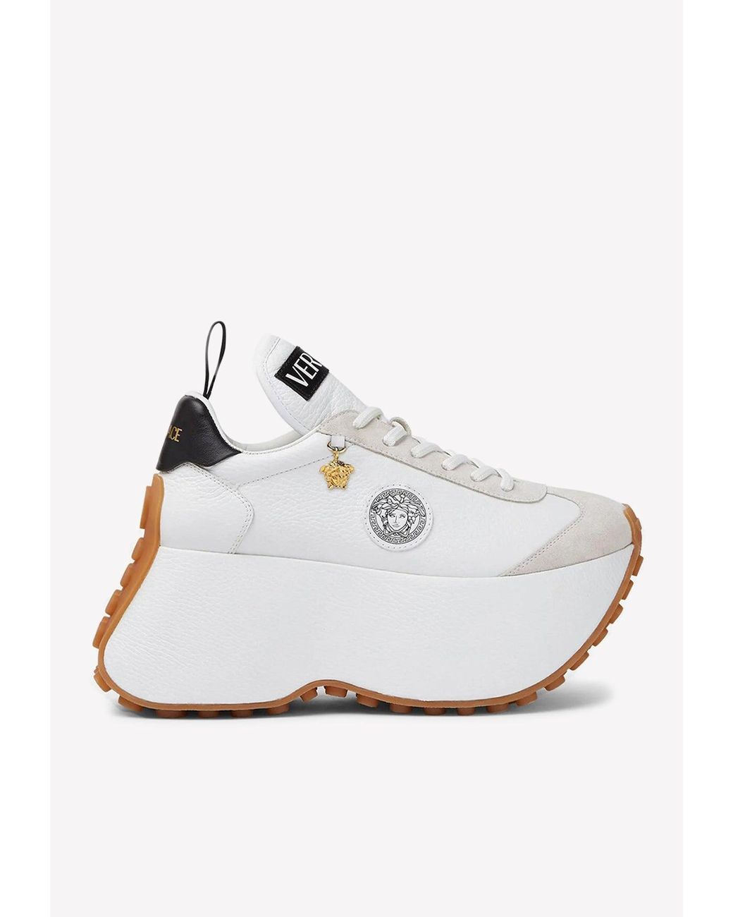 Versace Tri-platform Leather Sneakers in White | Lyst