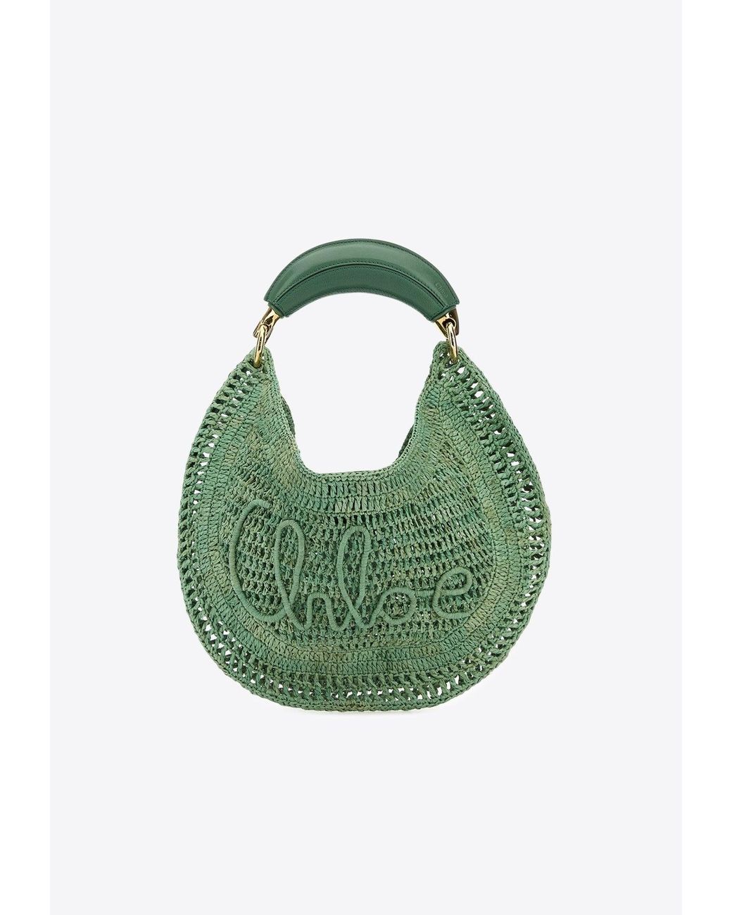 Chloé Summer Banana Woven-Raffia Hobo Bag in Green | Lyst