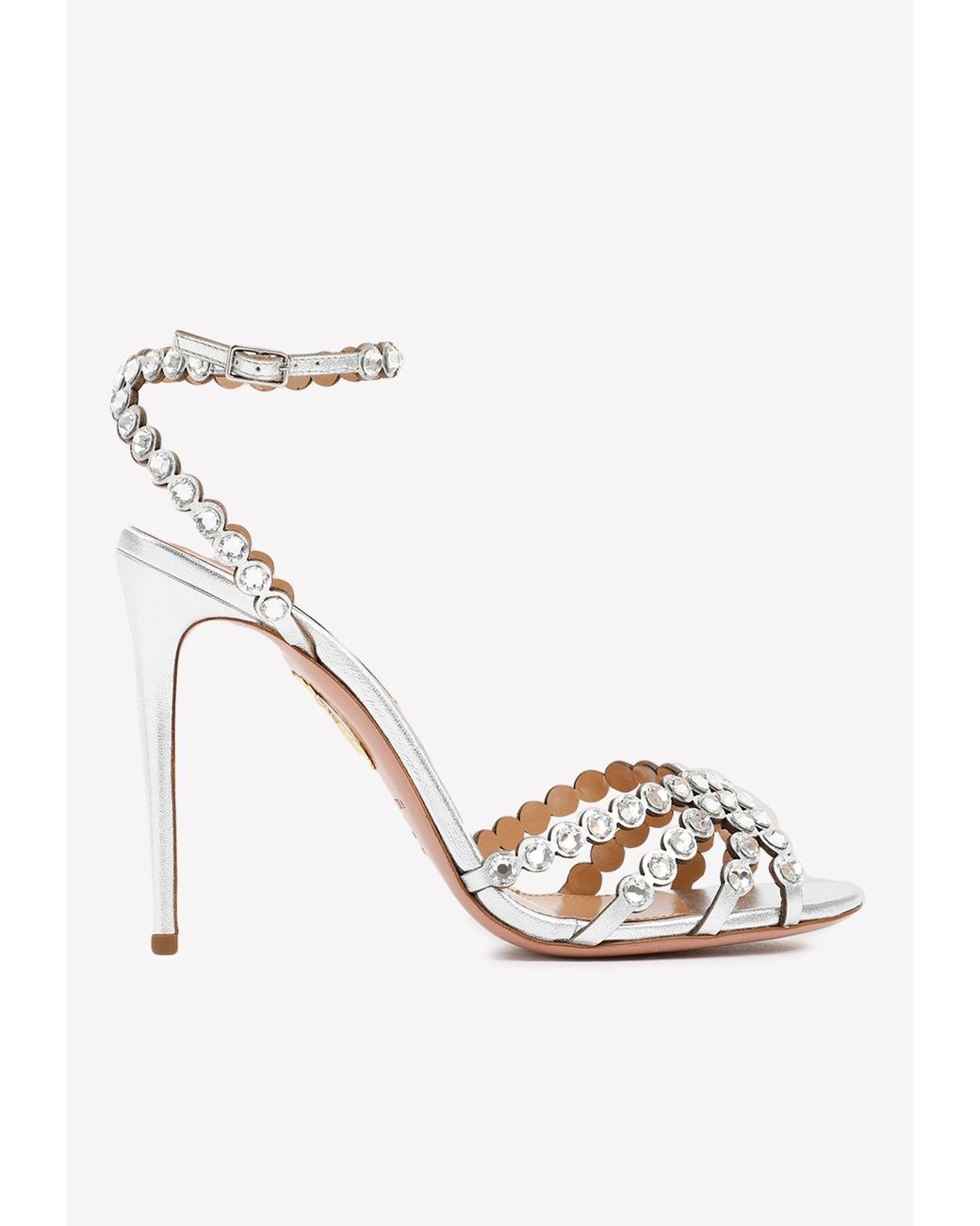 Aquazzura Leather Tequila 105 Crystal Embellished Sandals In Metallic