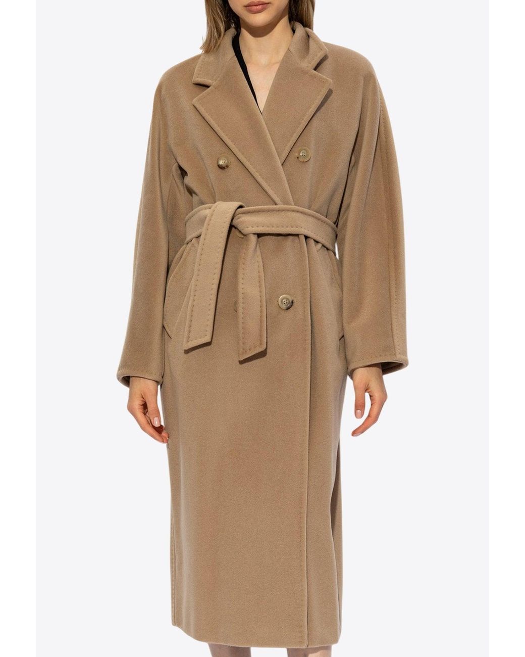 Max Mara Madame Double-Breasted Wool Blend Coat in Natural | Lyst