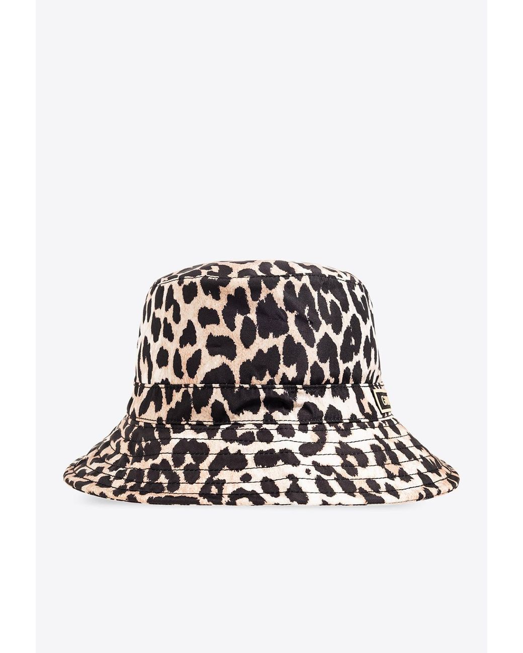 Ganni Logo Patch Leopard Print Bucket Hat in White | Lyst
