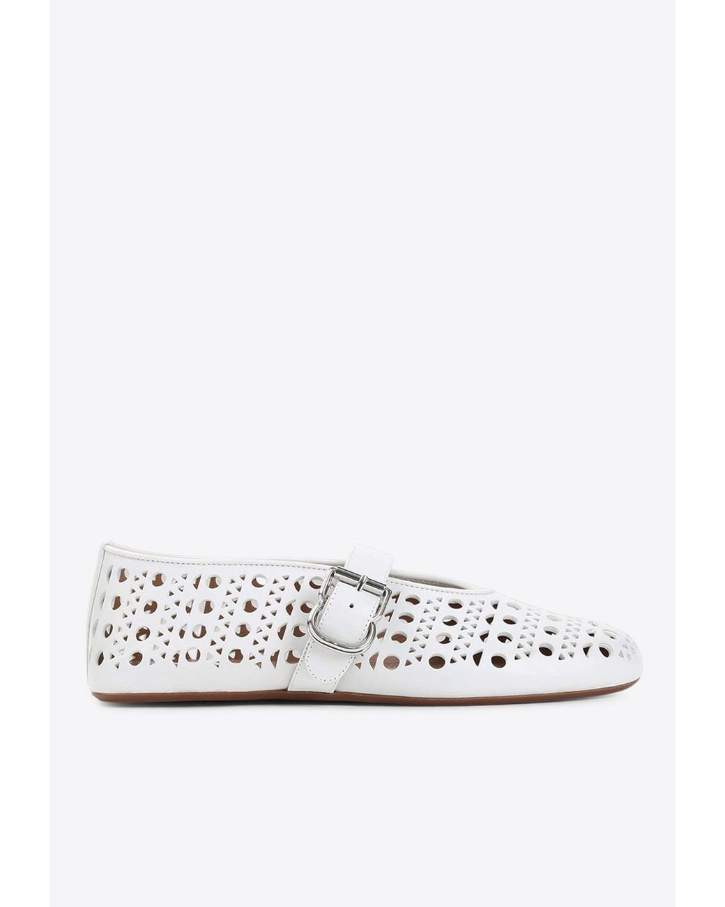 Alaïa Vienne Leather Ballerina Flats in White | Lyst