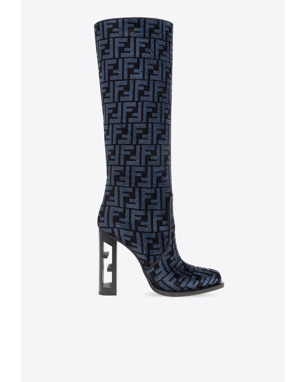Fendi Cut 110 Ff Chenille Knee-high Boots in Blue | Lyst
