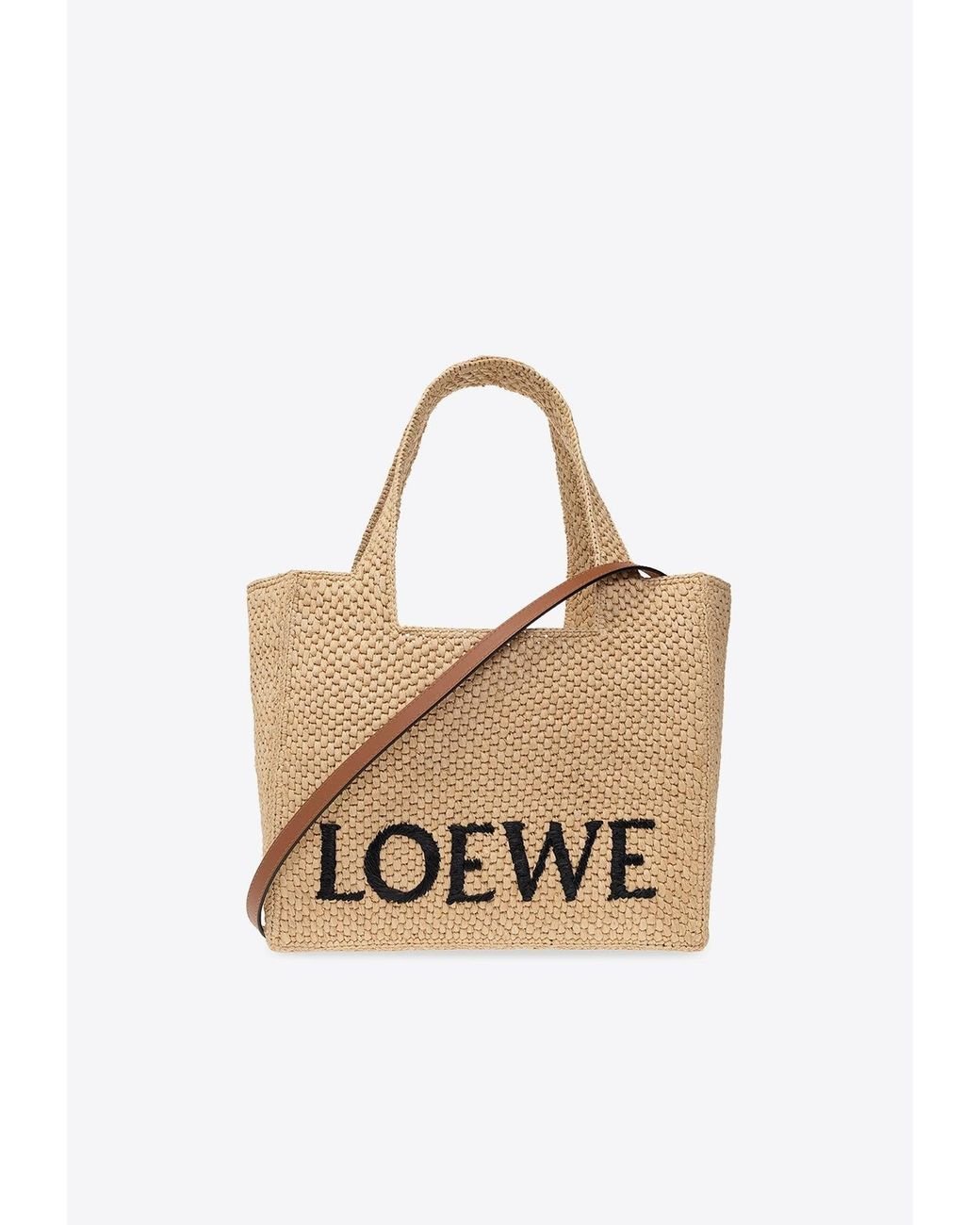 Loewe Medium Logo Raffia Tote Bag in White | Lyst