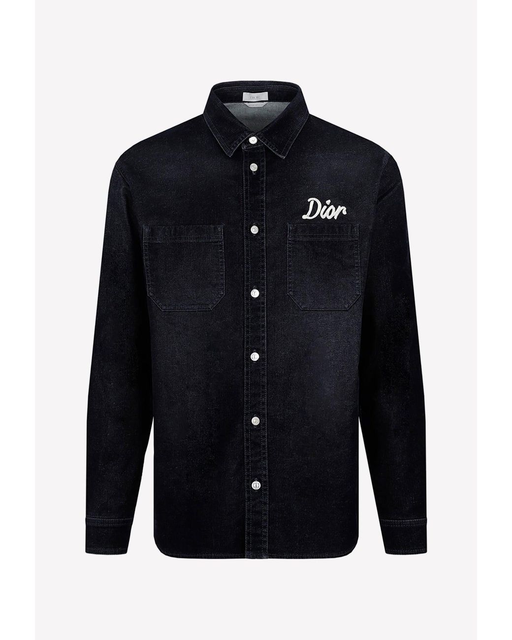 Dior Logo-embroidered Denim Shirt in Blue for Men | Lyst