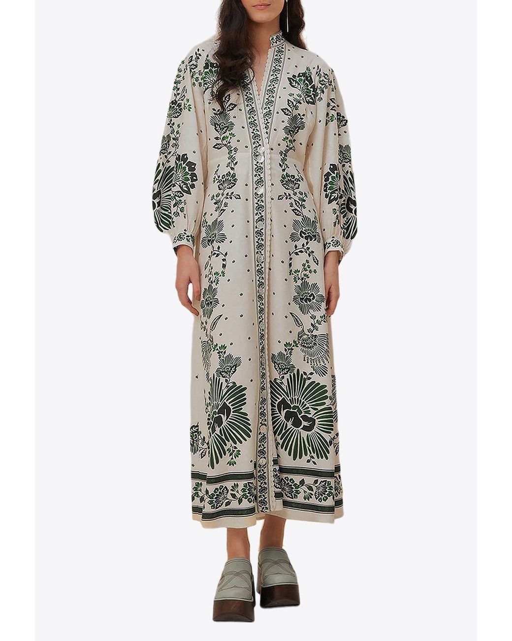 FARM Rio Forest Soul Long-Sleeved Maxi Dress in White | Lyst