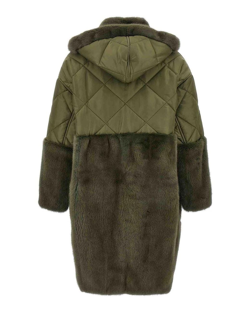 Blancha 'Nylon Diamond-Visone' Long Down Jacket in Green | Lyst