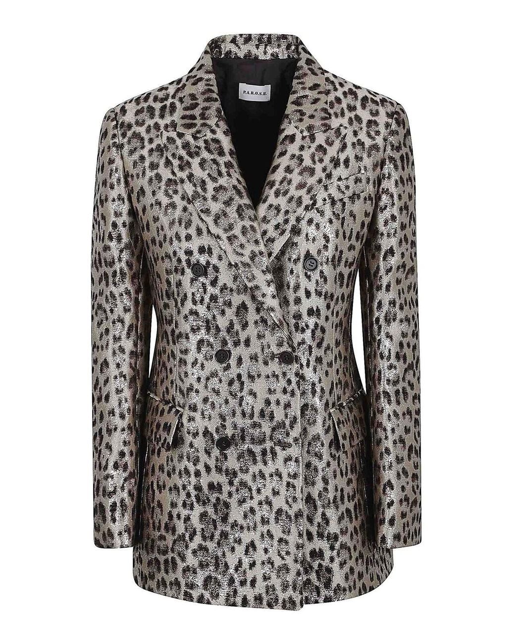 P.A.R.O.S.H. Jacquard Double-Breasted Blazer in Grey | Lyst UK