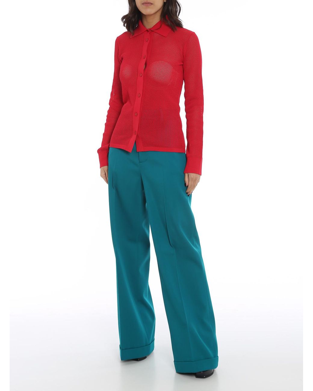 Bottega Veneta Technical Cotton Mesh Cardigan in Red | Lyst UK