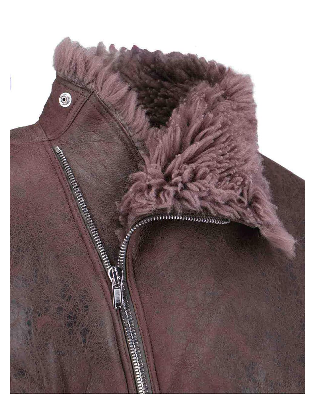 Rick Owens Distressed Leather Jacket With Plush Shearling Lining in ...