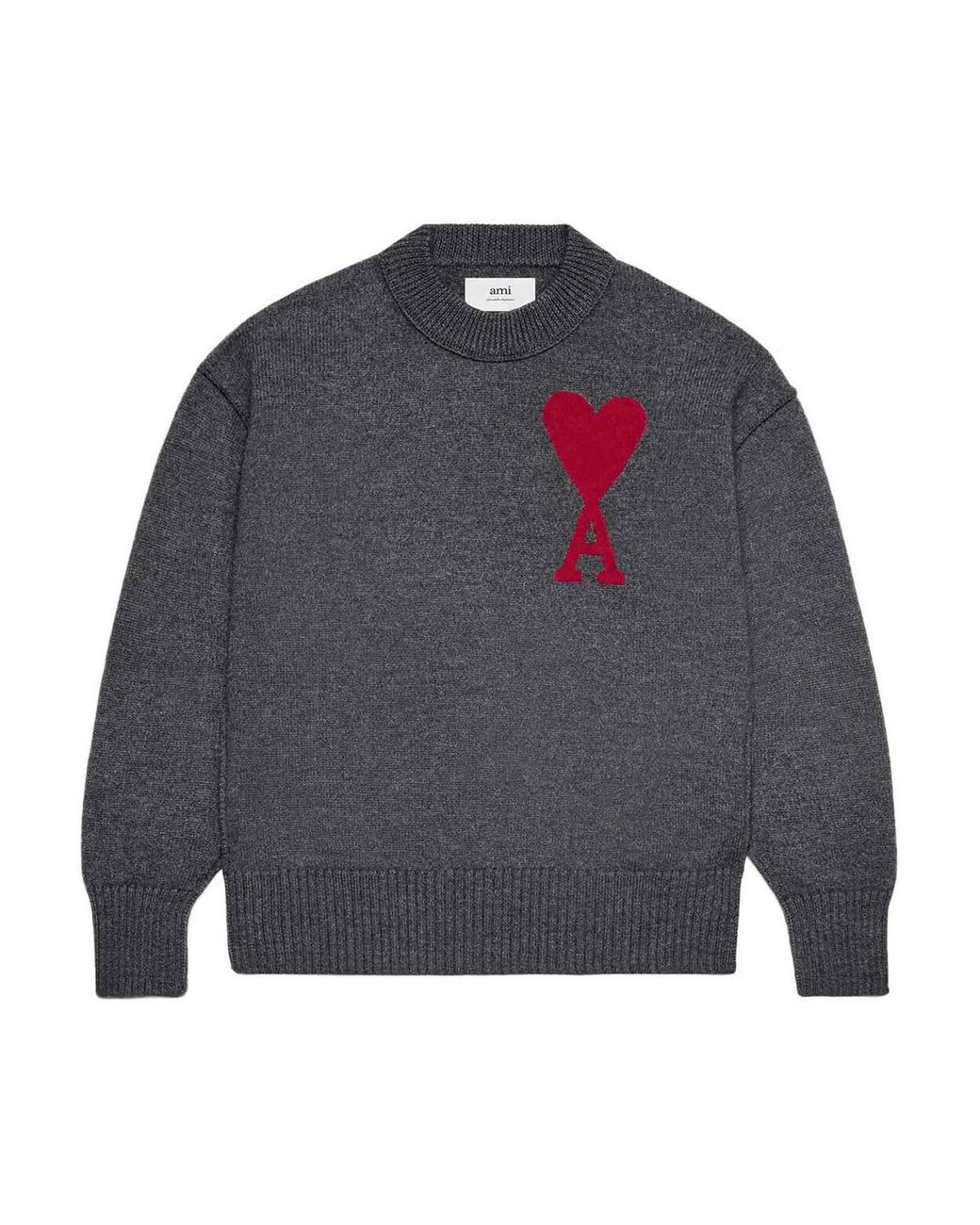 Ami Paris De Coeur Intarsia-Logo Wool Jumper in Gray | Lyst