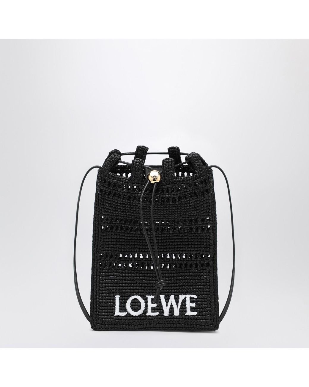 Loewe Raffia Drawstring Pouch in Black | Lyst