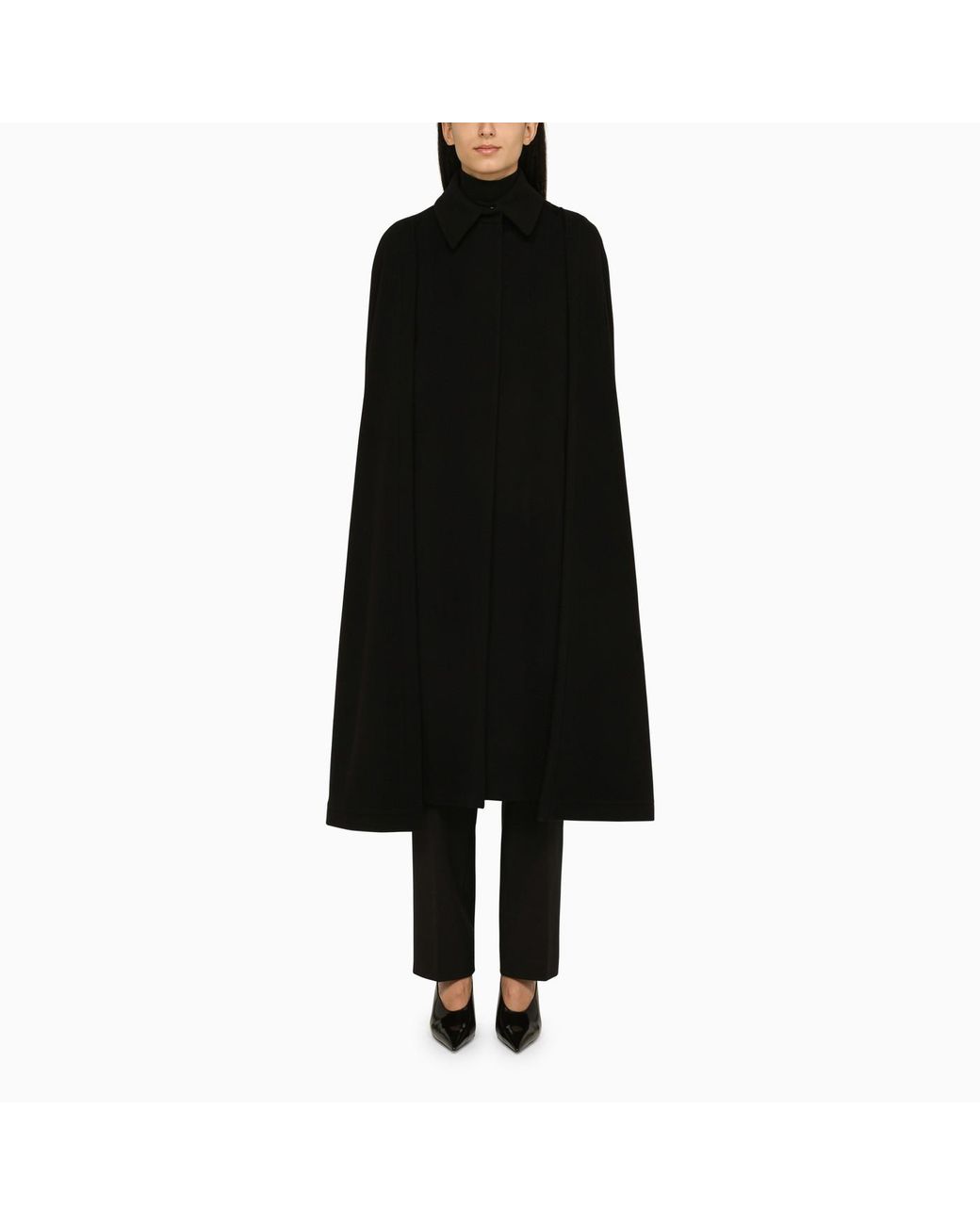 FEDERICA TOSI Long Wool Cape in Black | Lyst
