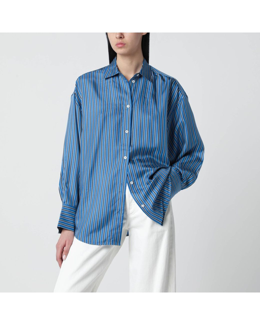 TOTEME Light Striped Silk Shirt in Blue | Lyst