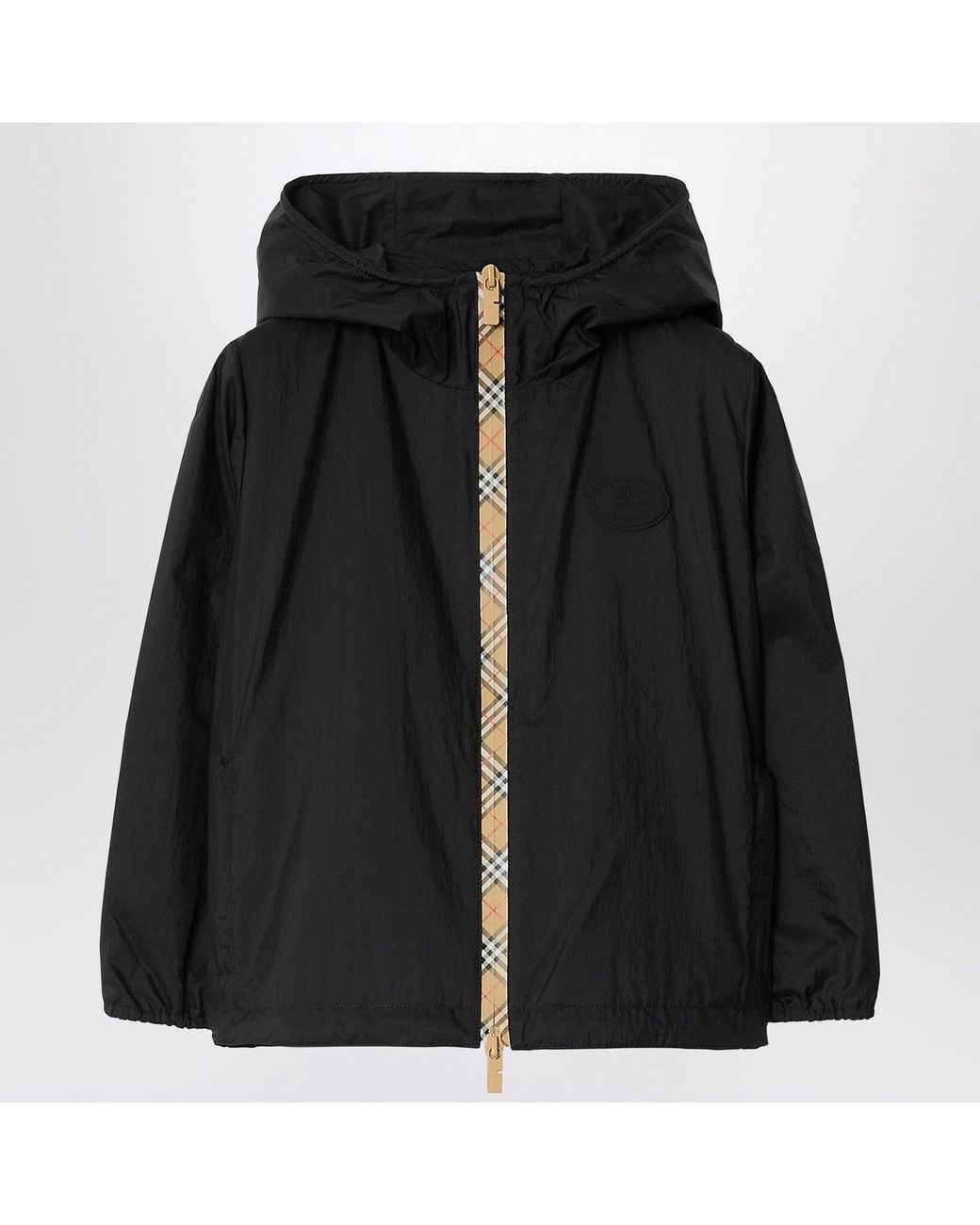 Burberry Nylon Zip-Up Jacket With Check Pattern in Black | Lyst UK
