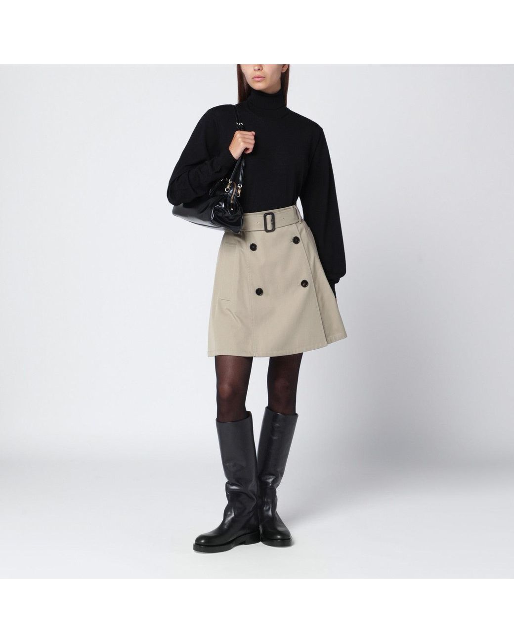 Burberry Trench Mini Skirt In Gabardine in Natural | Lyst