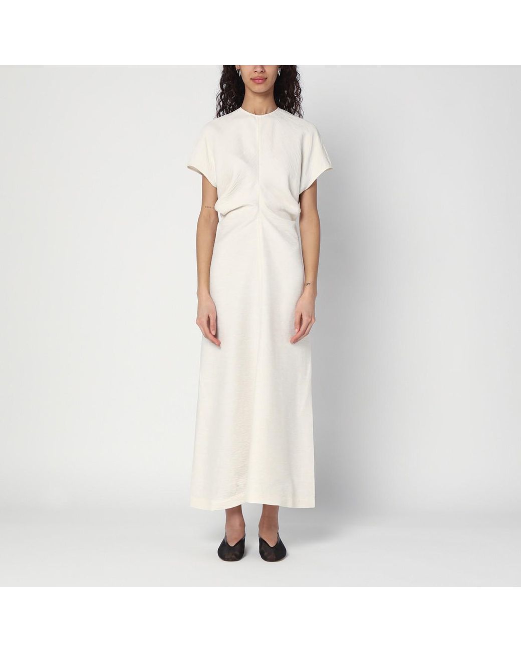 TOTEME Cream-colored Dress In Fluid Satin in White | Lyst