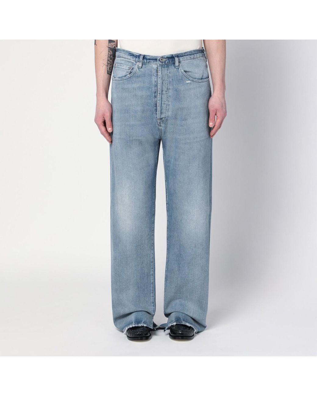 Maison Margiela Blue Washed-effect Jeans With Buckle for Men | Lyst