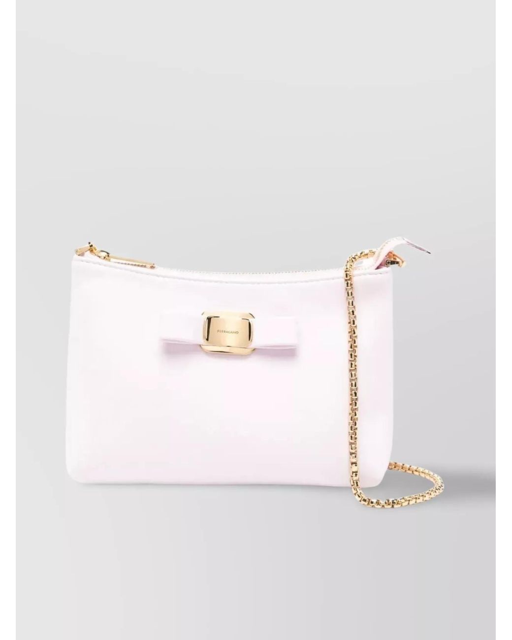Ferragamo Mini Crossbody Bag With Bow Detail And Chain Strap in Natural ...