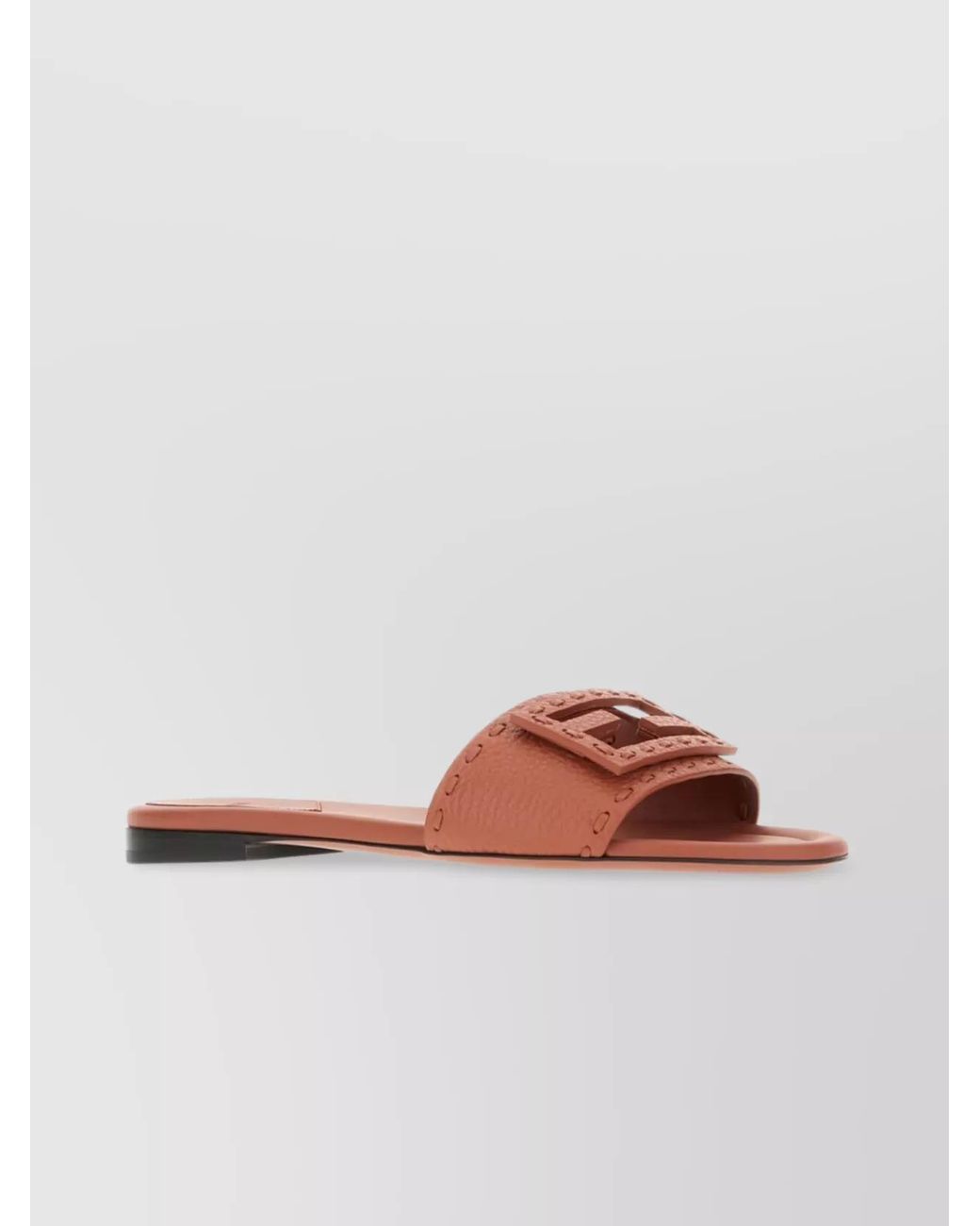 Fendi Brick Leather Slippers in Brown | Lyst