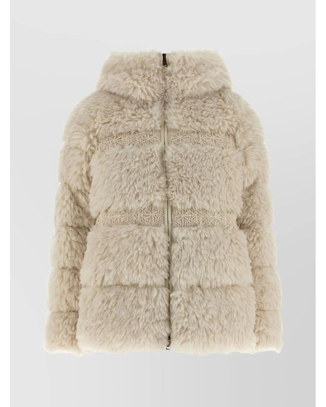 Moncler Luxe Down Jacket With Faux Fur Texture in Natural | Lyst