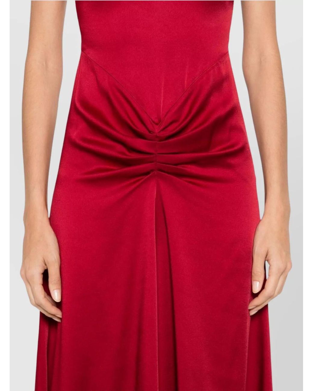 Victoria Beckham Short-Sleeve Crew-Neck Midi Dress in Red | Lyst UK