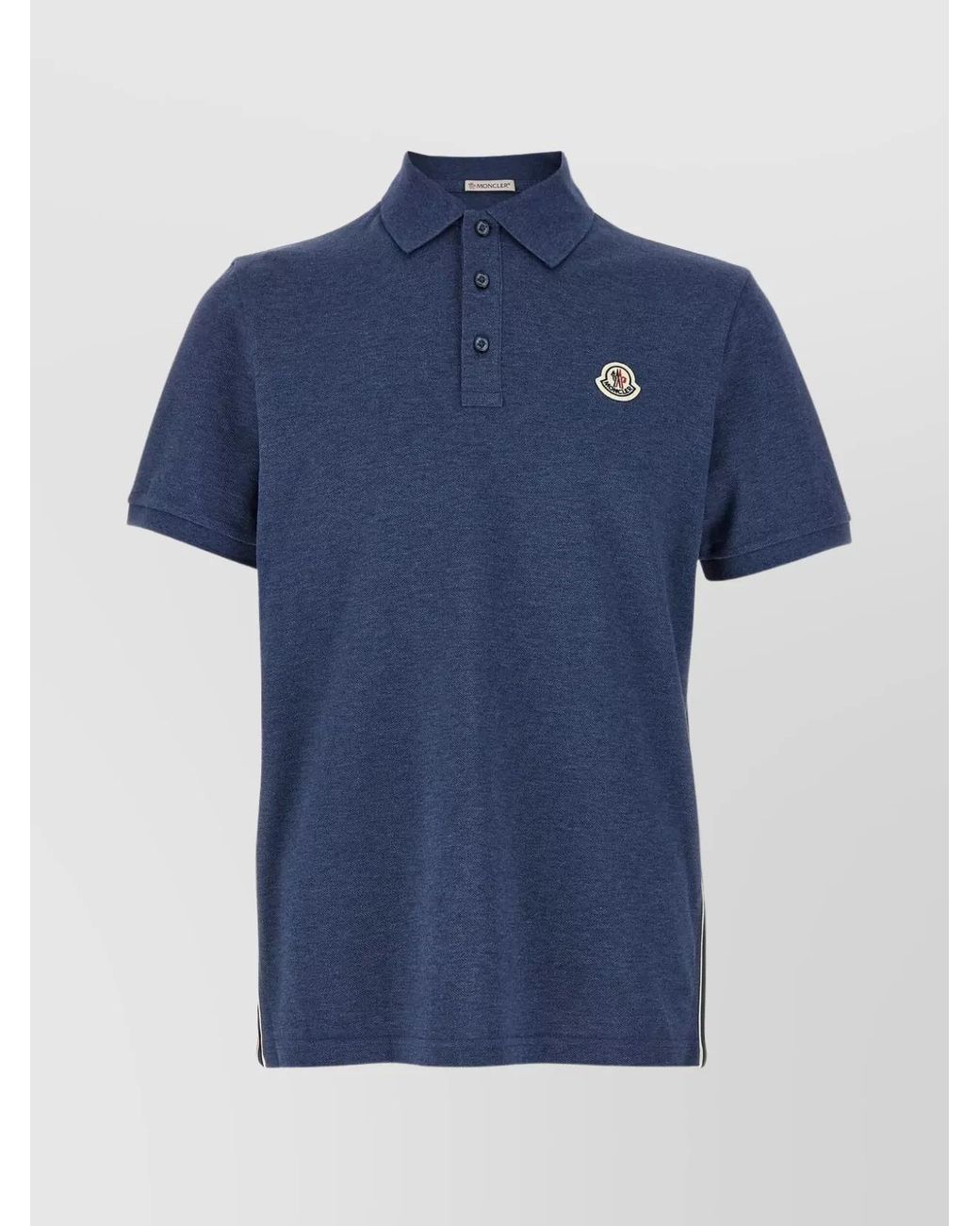 Moncler Collar Polo Shirt With Side Stripe Detail in Blue for Men | Lyst
