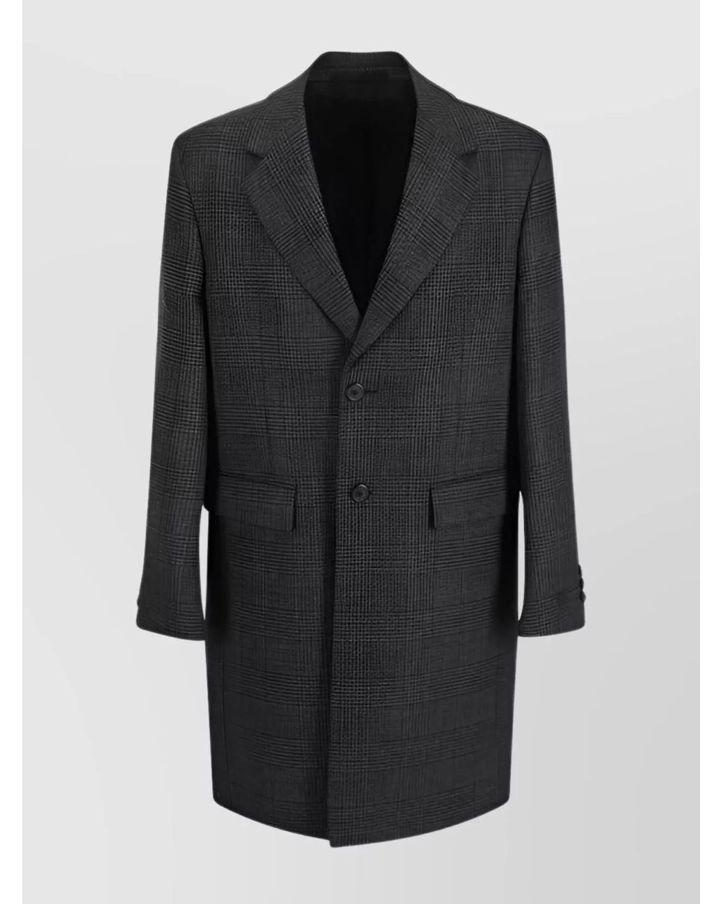 Prada Check Pattern Wool Coat in Black for Men | Lyst