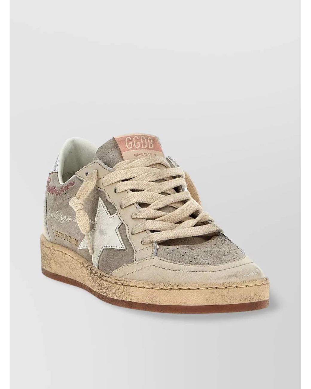 Golden Goose 'Distressed Star' Metallic Sneakers in Natural | Lyst