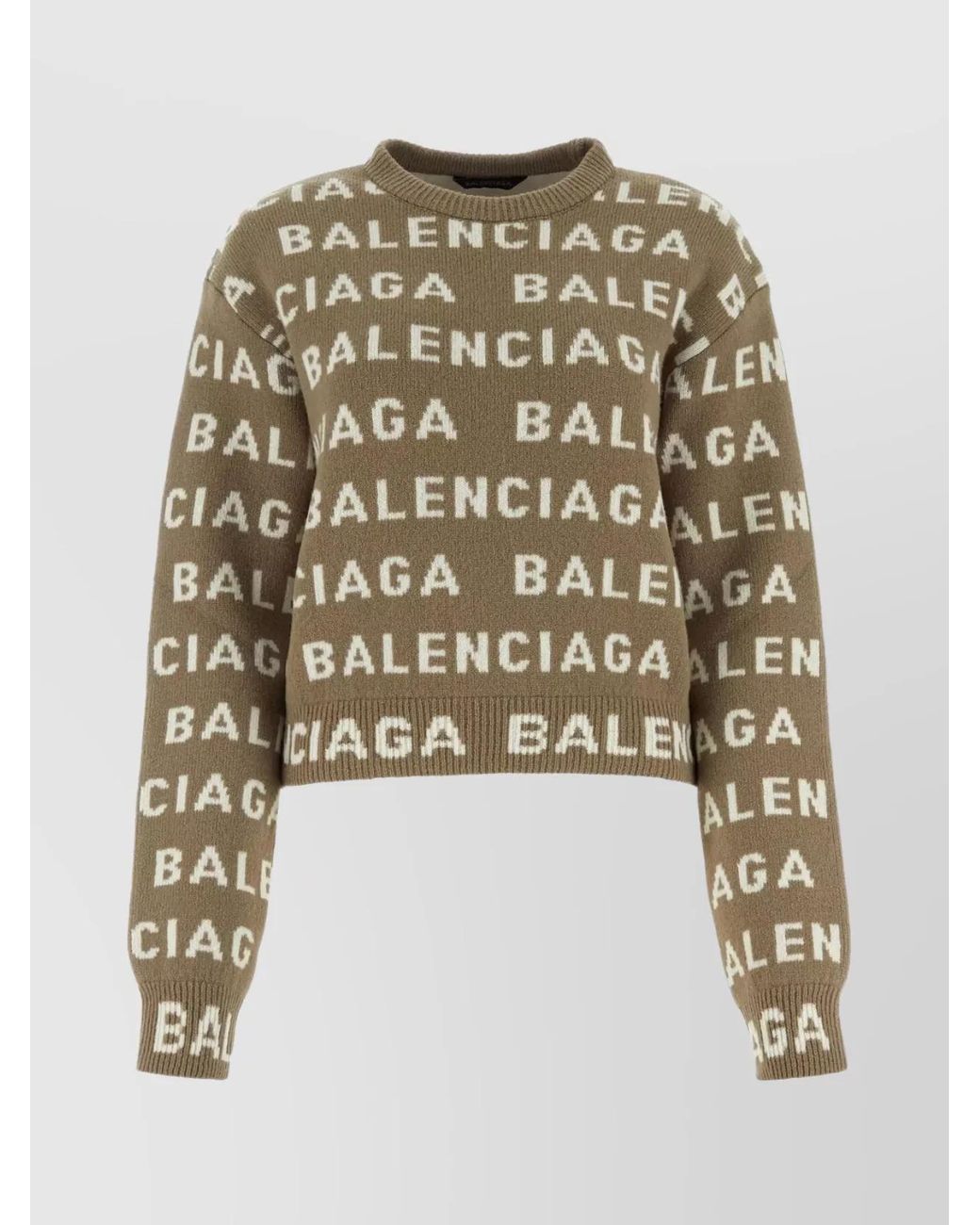 Balenciaga Logo Pattern Knit Crew-Neck Sweater in Natural | Lyst