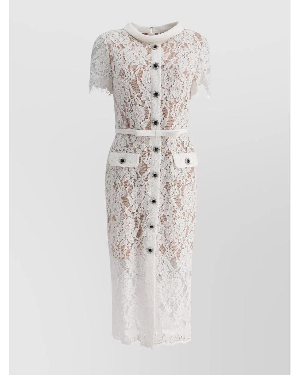 Self-Portrait Waist Belted Lace Overlay Sheer Dress in White | Lyst