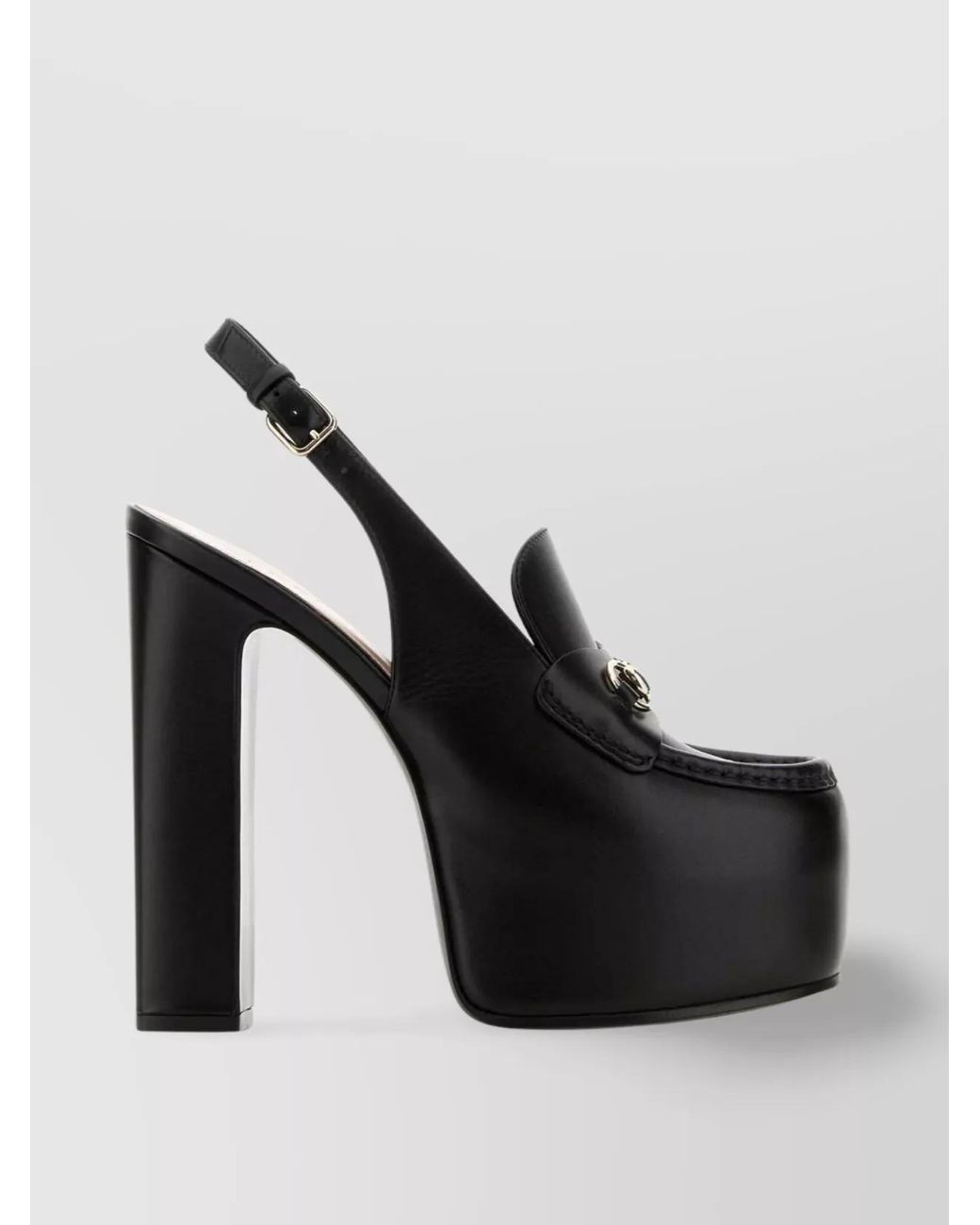 Gucci Leather Buckle Chunky Heel Platform Pumps in Black | Lyst