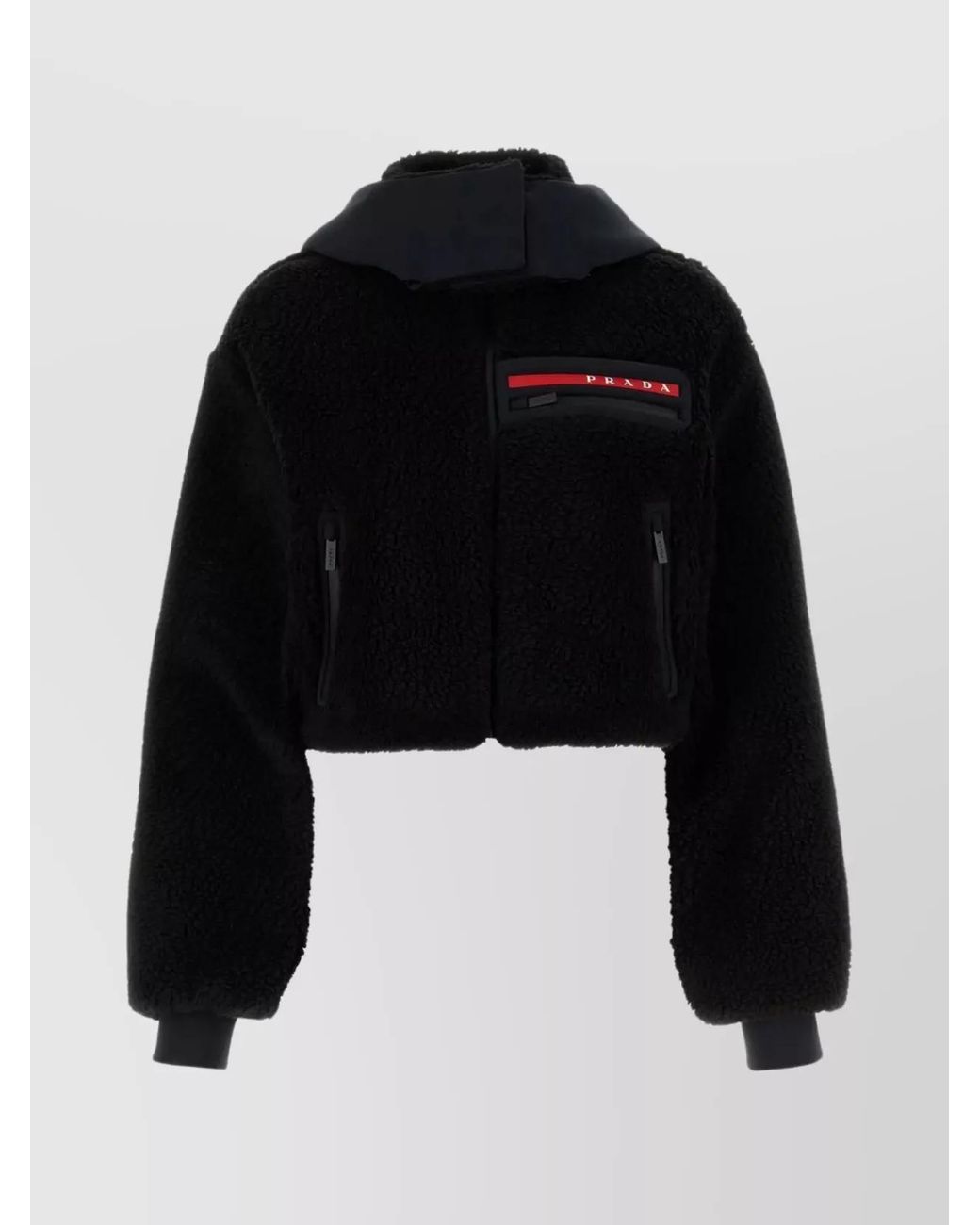Prada Versatile Funnel Neck Cropped Jacket in Black | Lyst
