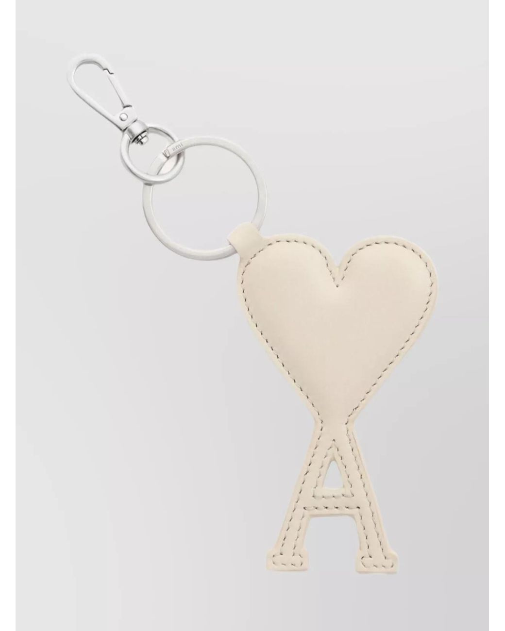 Ami Paris Heart-Shaped Keyring With Attachment in White | Lyst