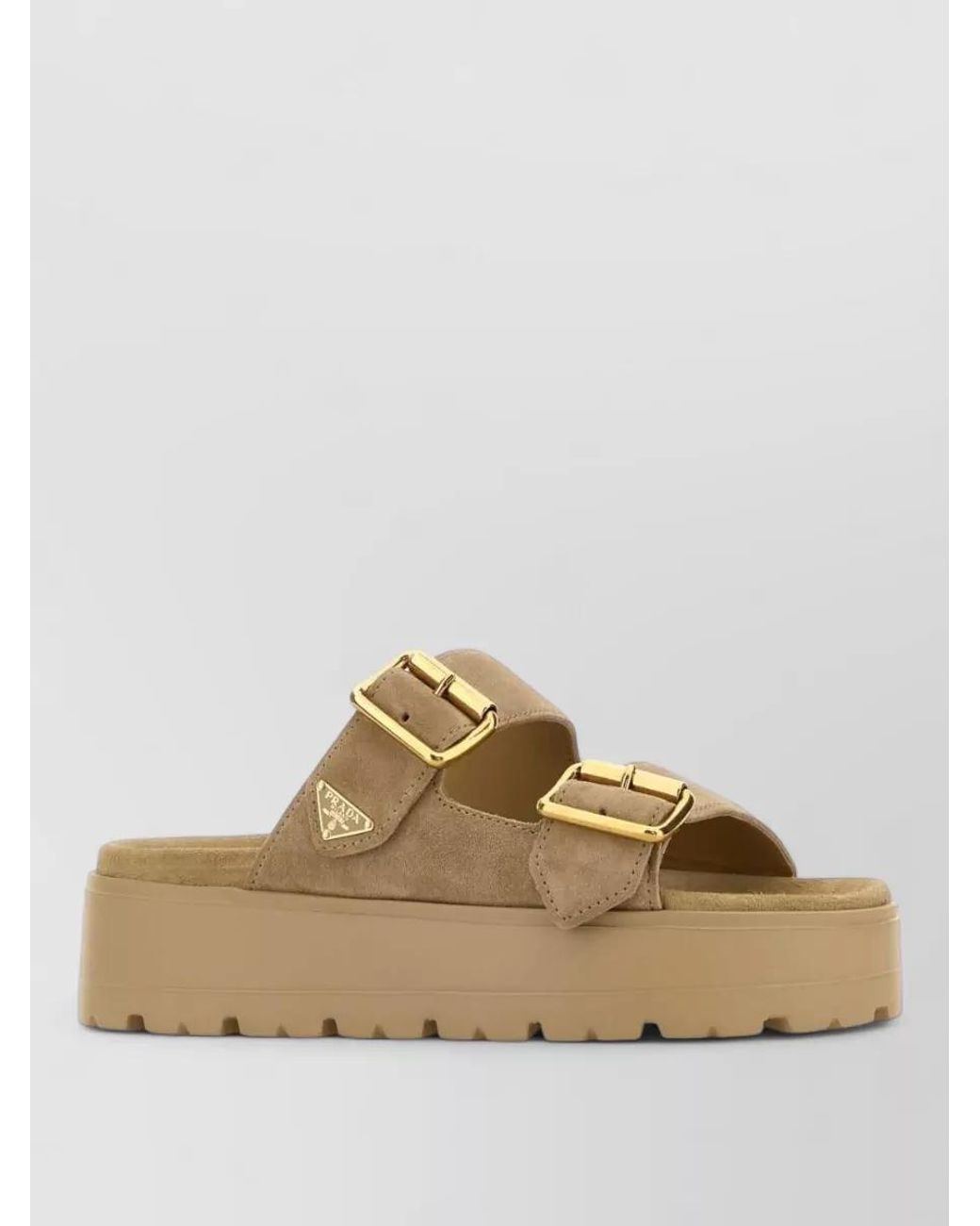 Prada Suede Platform Sandals in Natural | Lyst UK