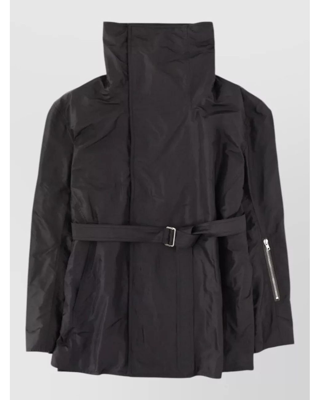 Rick Owens High Collar Long Jacket Belted Waist in Black for Men | Lyst UK