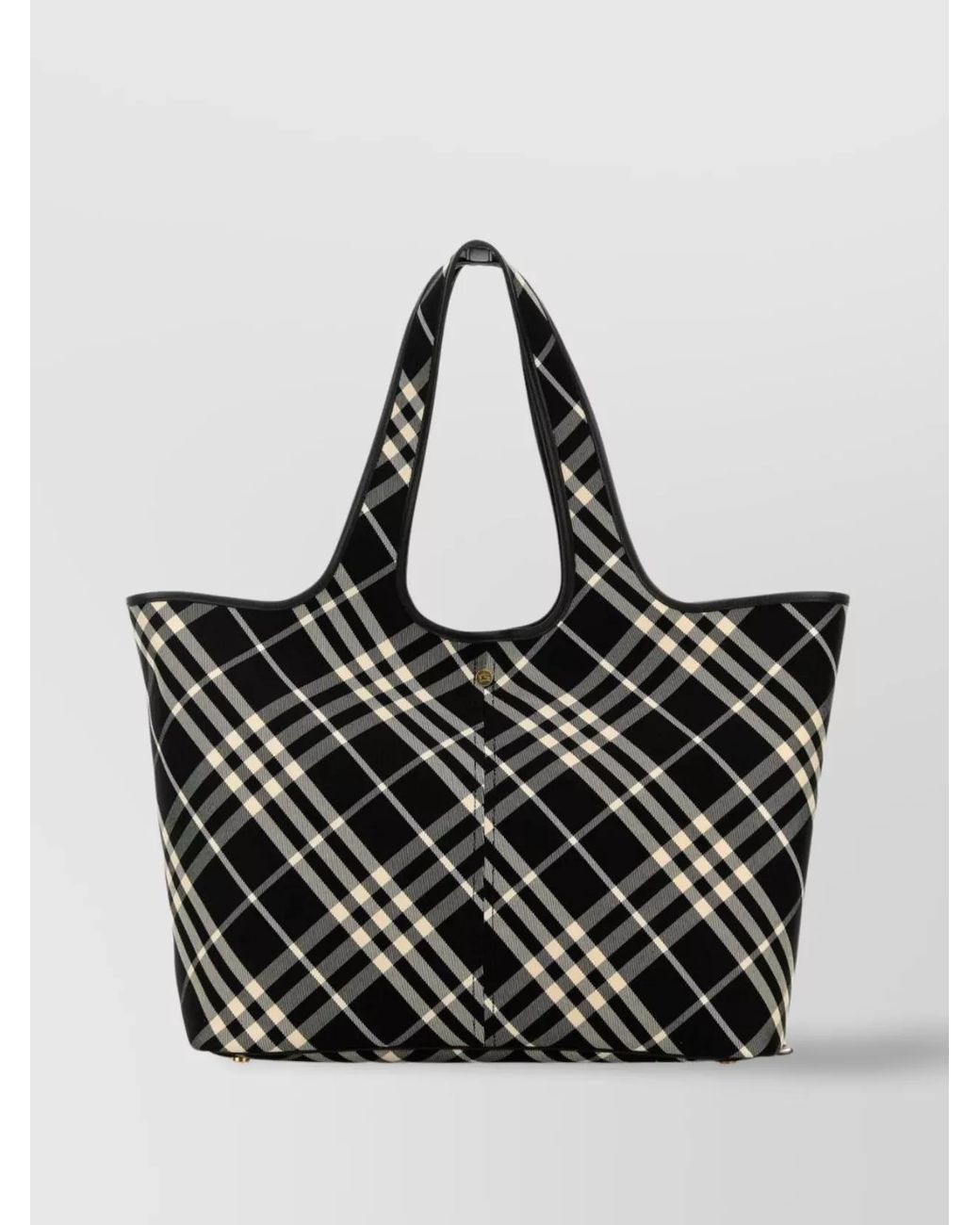 Burberry Medium Check Shopping Bag With Embroidered Canvas in Black | Lyst