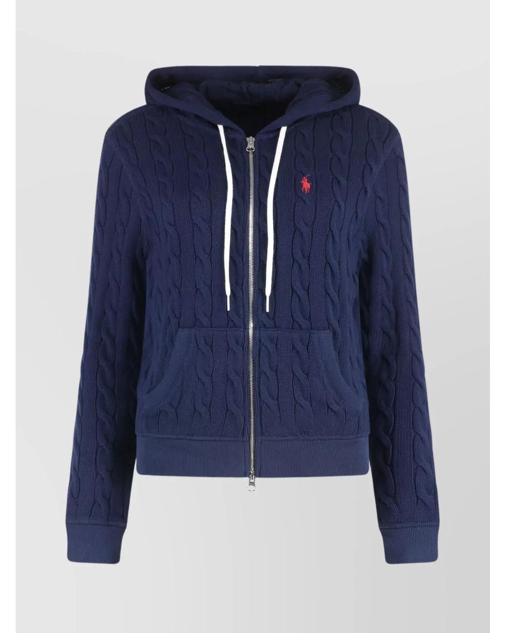 Polo Ralph Lauren Cable Knit Hooded Cardigan Pockets in Blue | Lyst