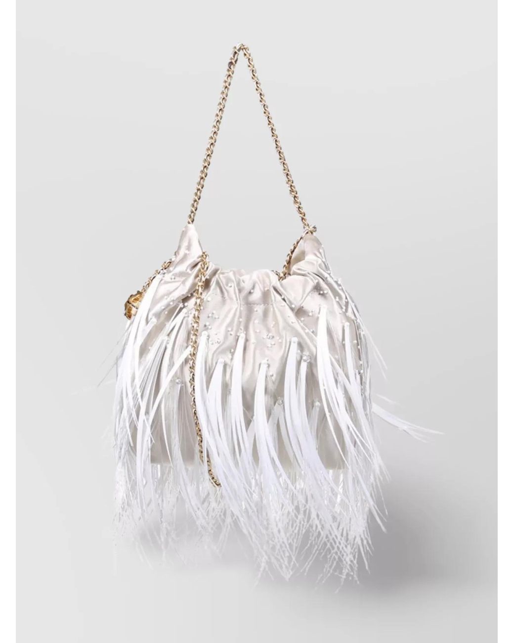 Tory Burch Feather Mini Hobo Fringe Detailing in White | Lyst