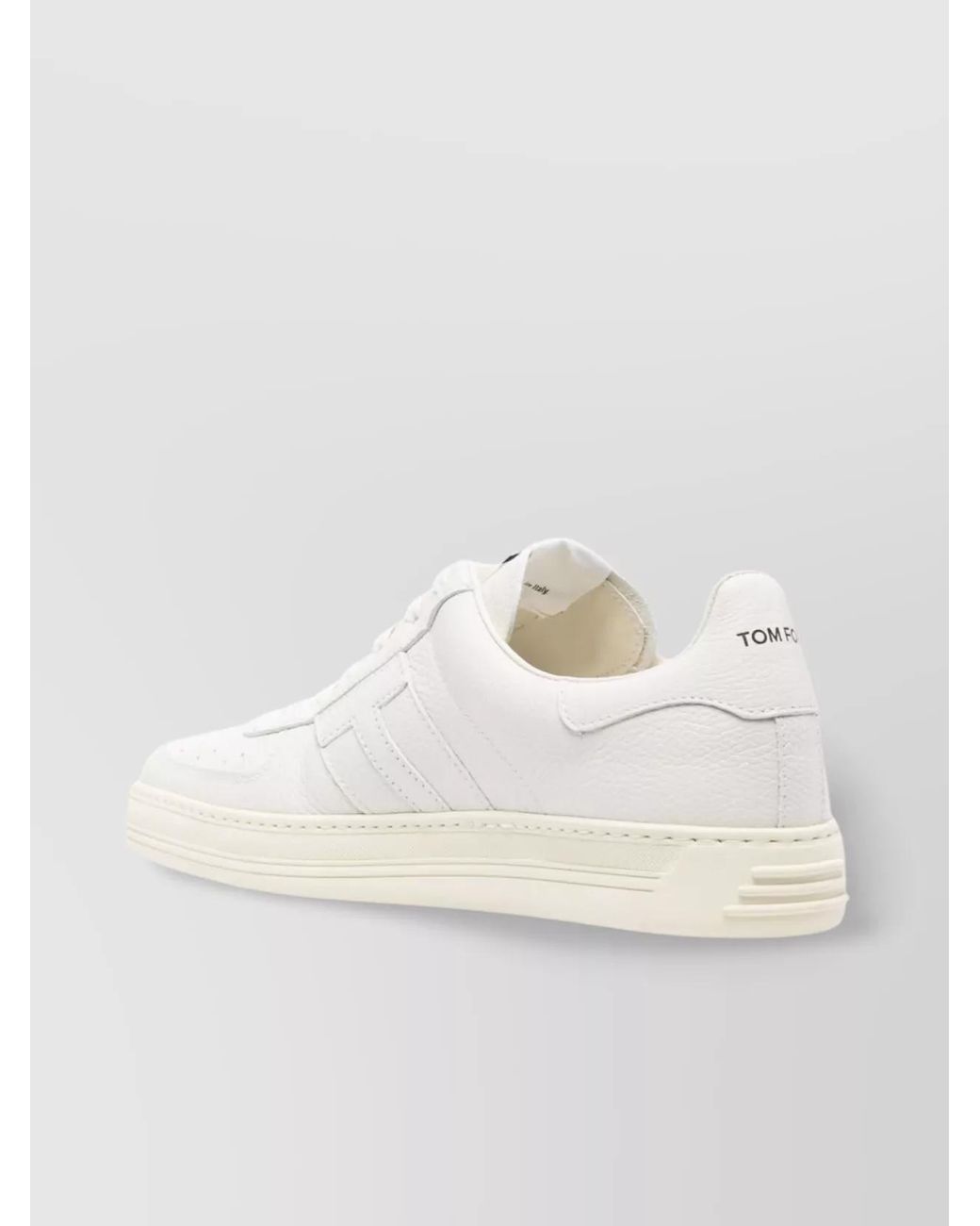 Tom Ford Round Toe Leather Sneaker With Perforated Detailing in Natural ...