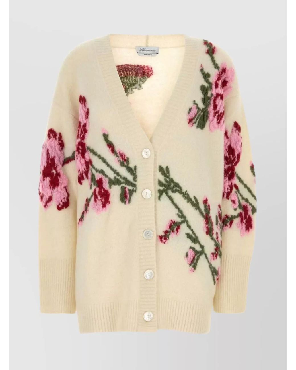 Blumarine Oversize Cardigan With Embroidered Floral Pattern in Natural ...