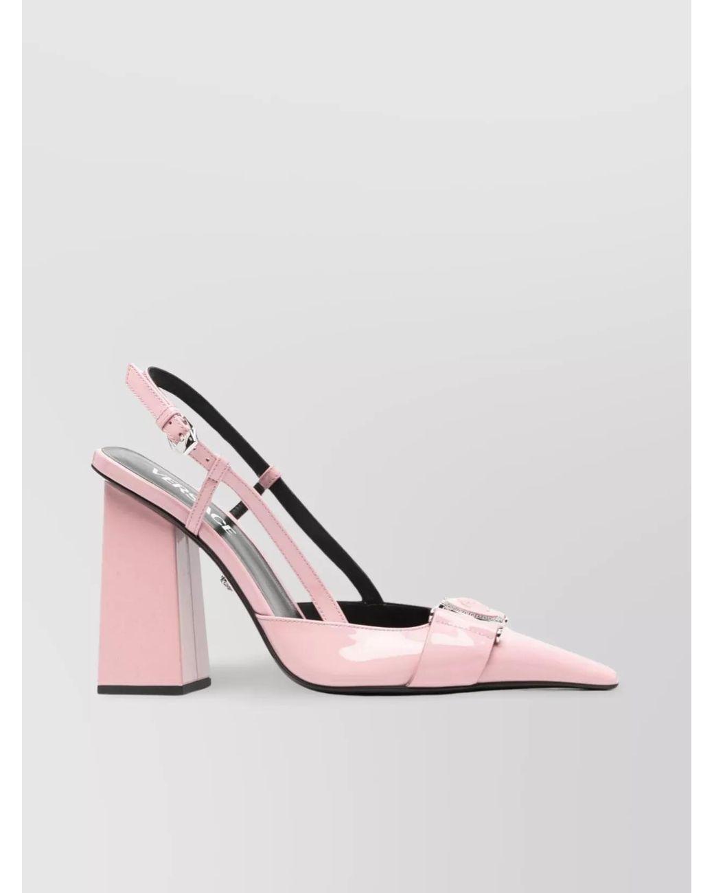 Versace Block Heel Square Toe Pumps in Pink | Lyst