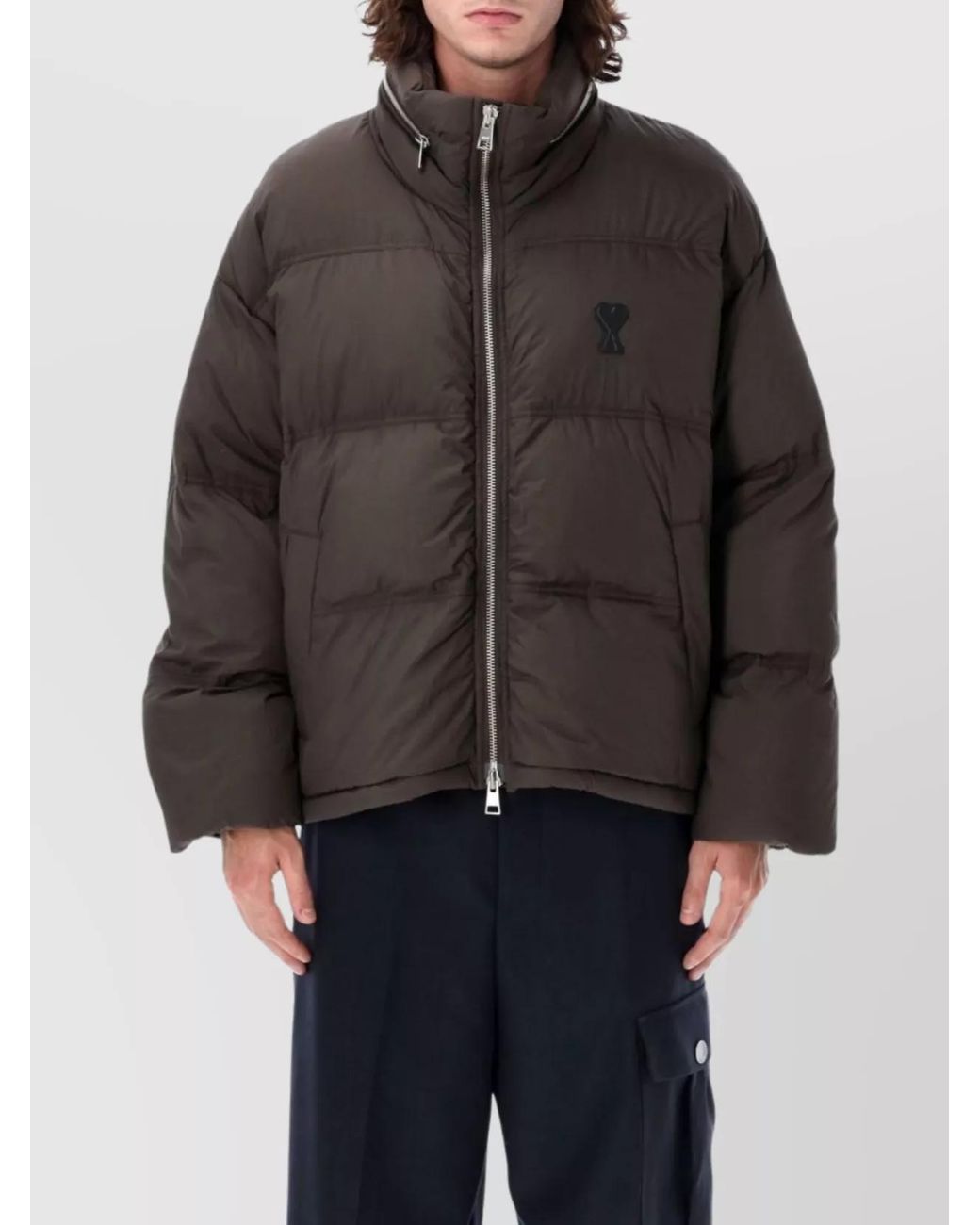 Ami Paris Adjustable Waist Cord Puffer Jacket in Black for Men | Lyst