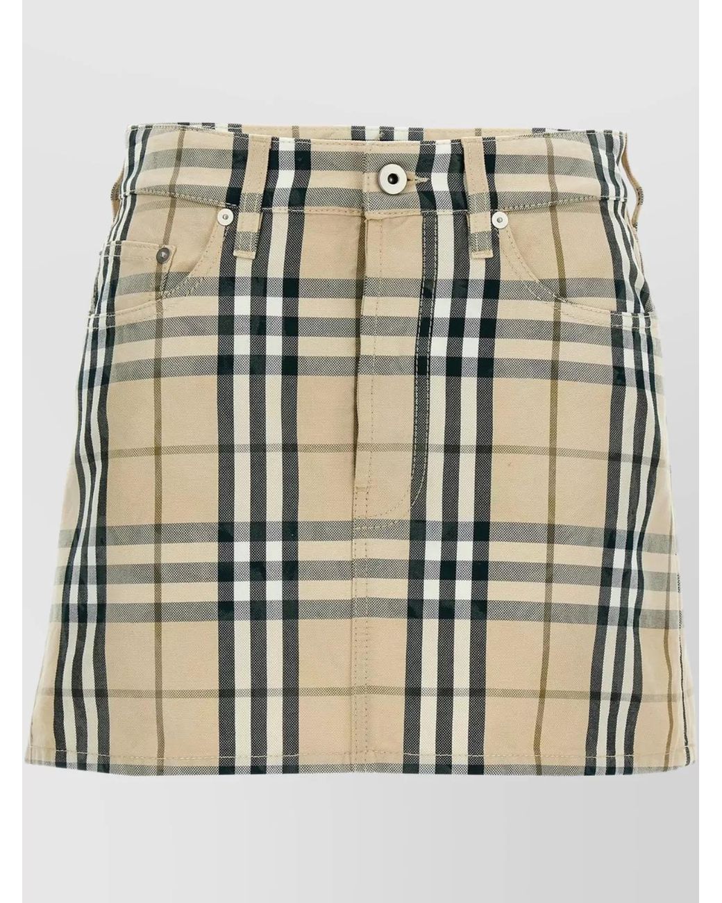 Burberry Skirt With Check Pattern And Pockets in Natural | Lyst