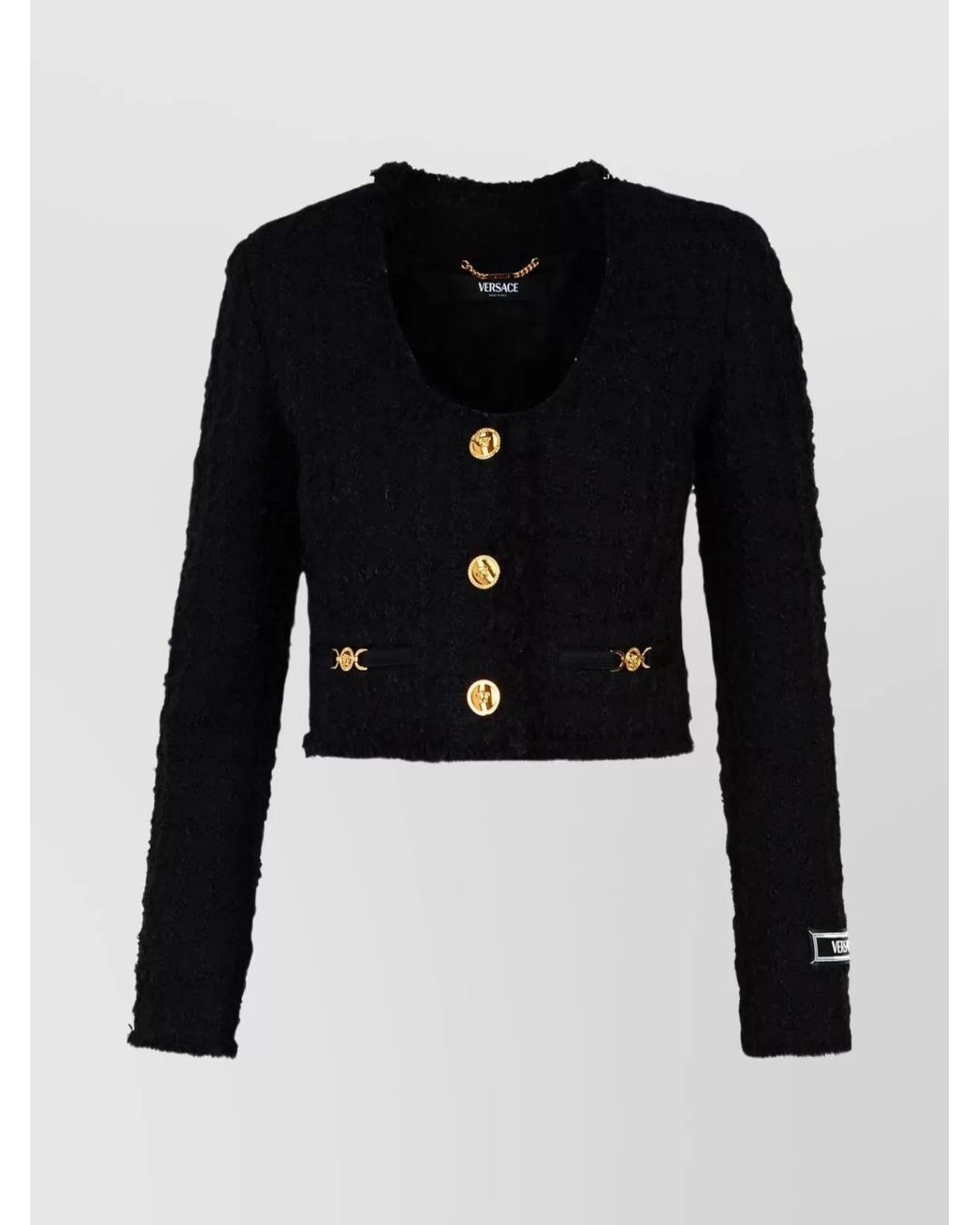 Versace Textured Cropped Jacket Buttons in Black | Lyst