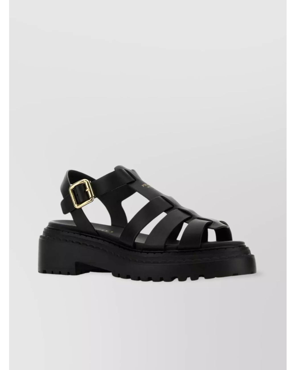Prada Leather Sandals With Open Toe And Chunky Sole in Black | Lyst
